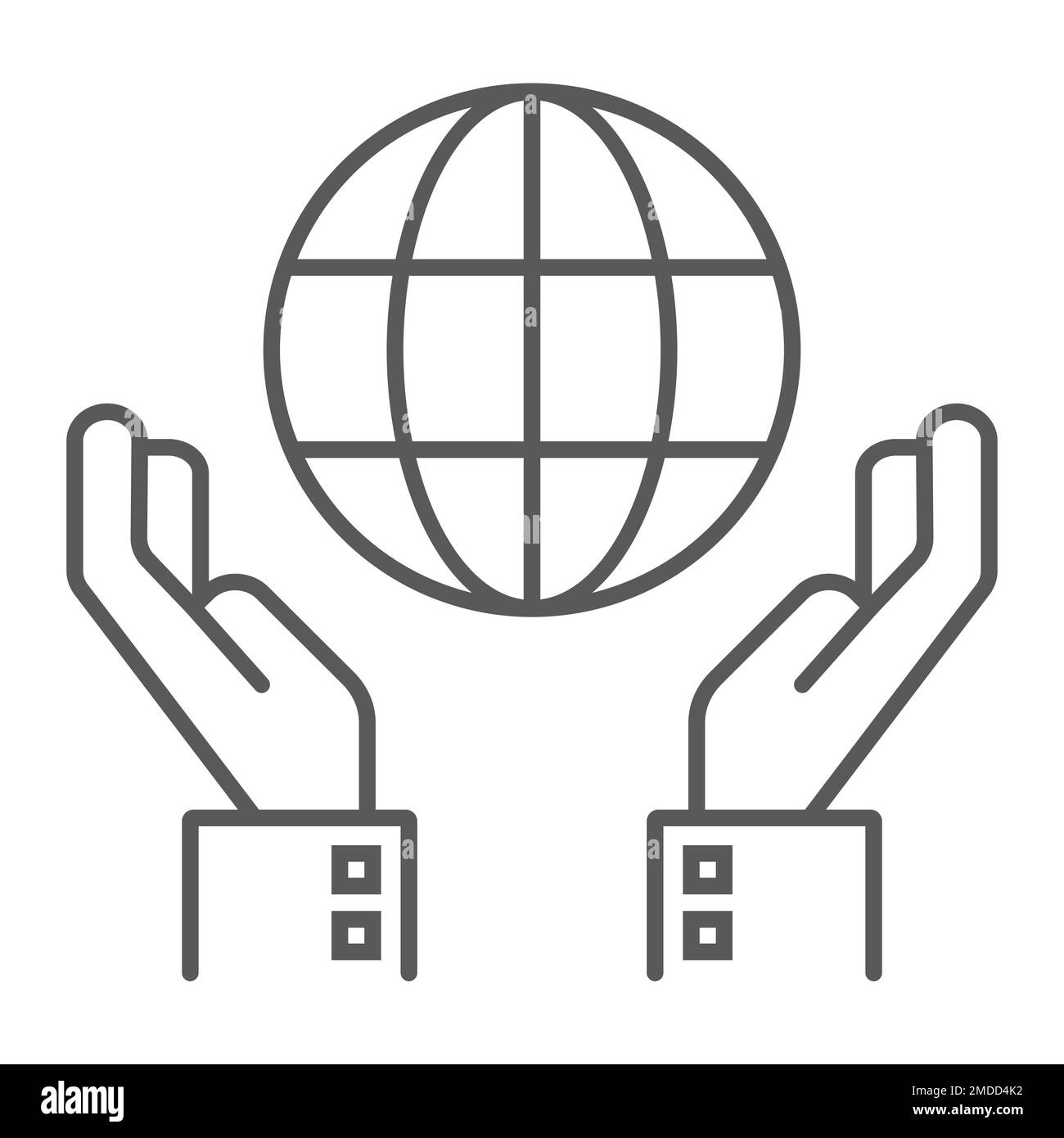 Biosphere conservation thin line icon, ecology and energy, hands ...