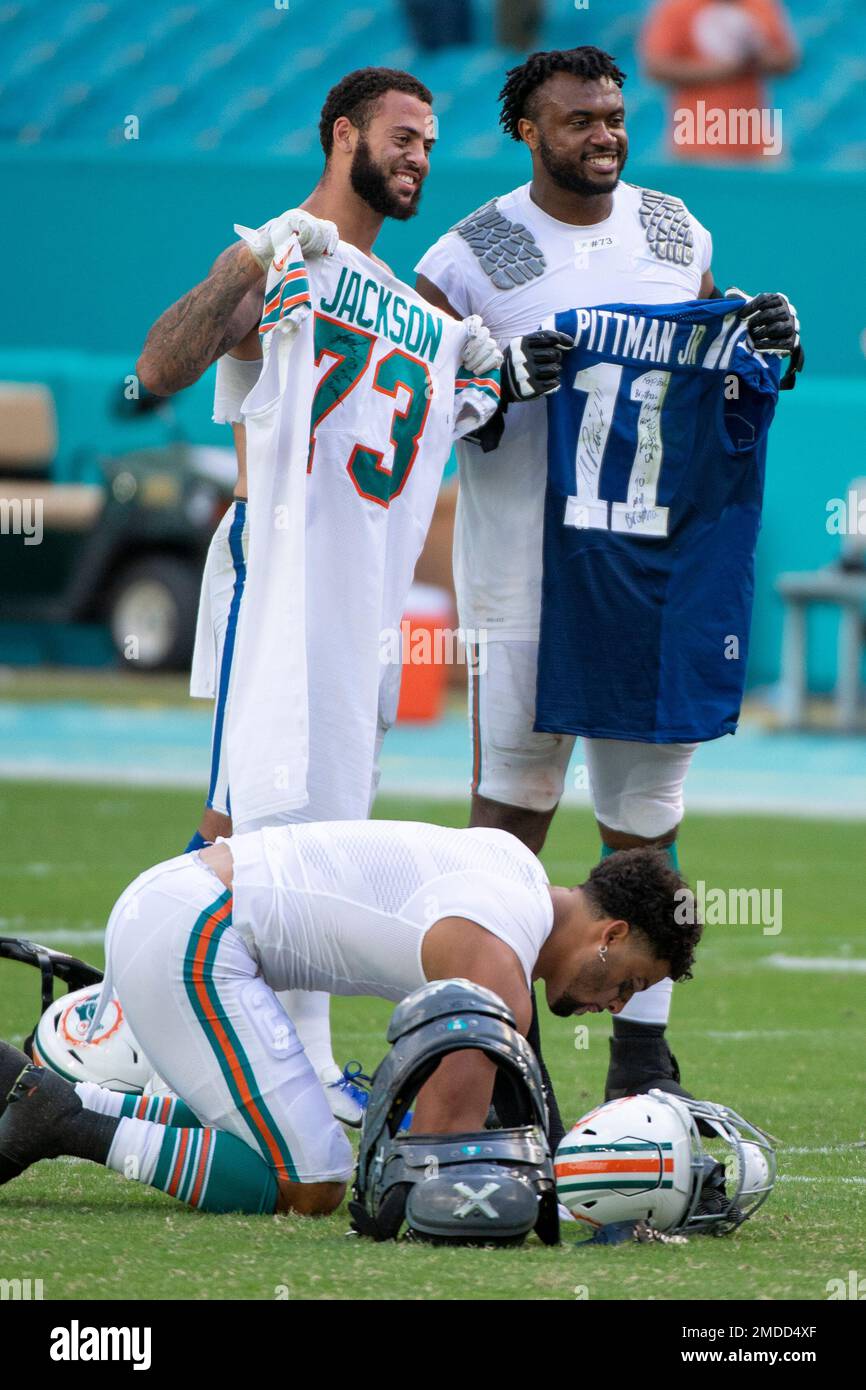 Indianapolis Colts wide receiver Michael Pittman Jr. (left) and Miami ...