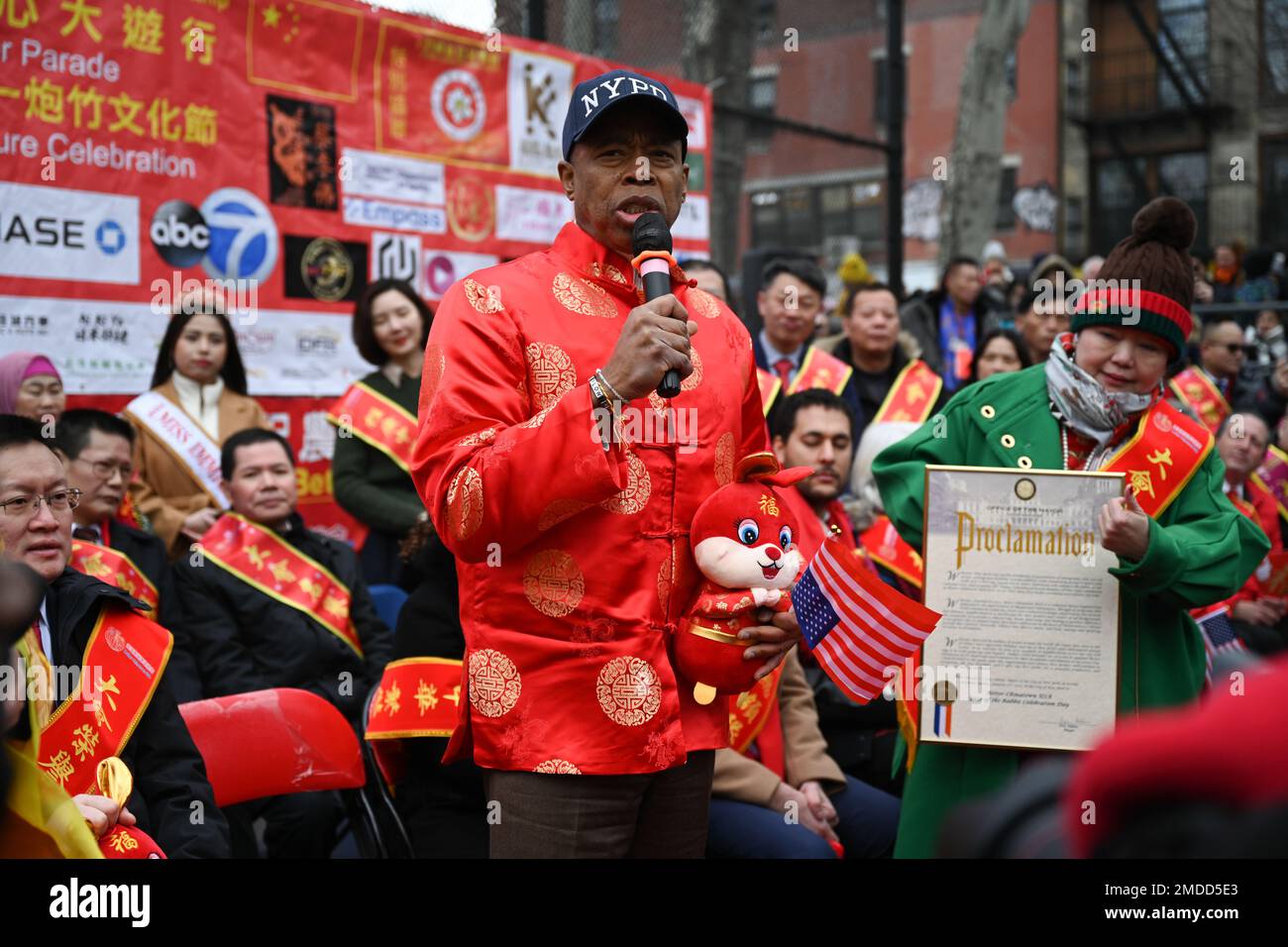Mayor Eric Adams attends the Chinese New Year Firecracker Ceremony and ...