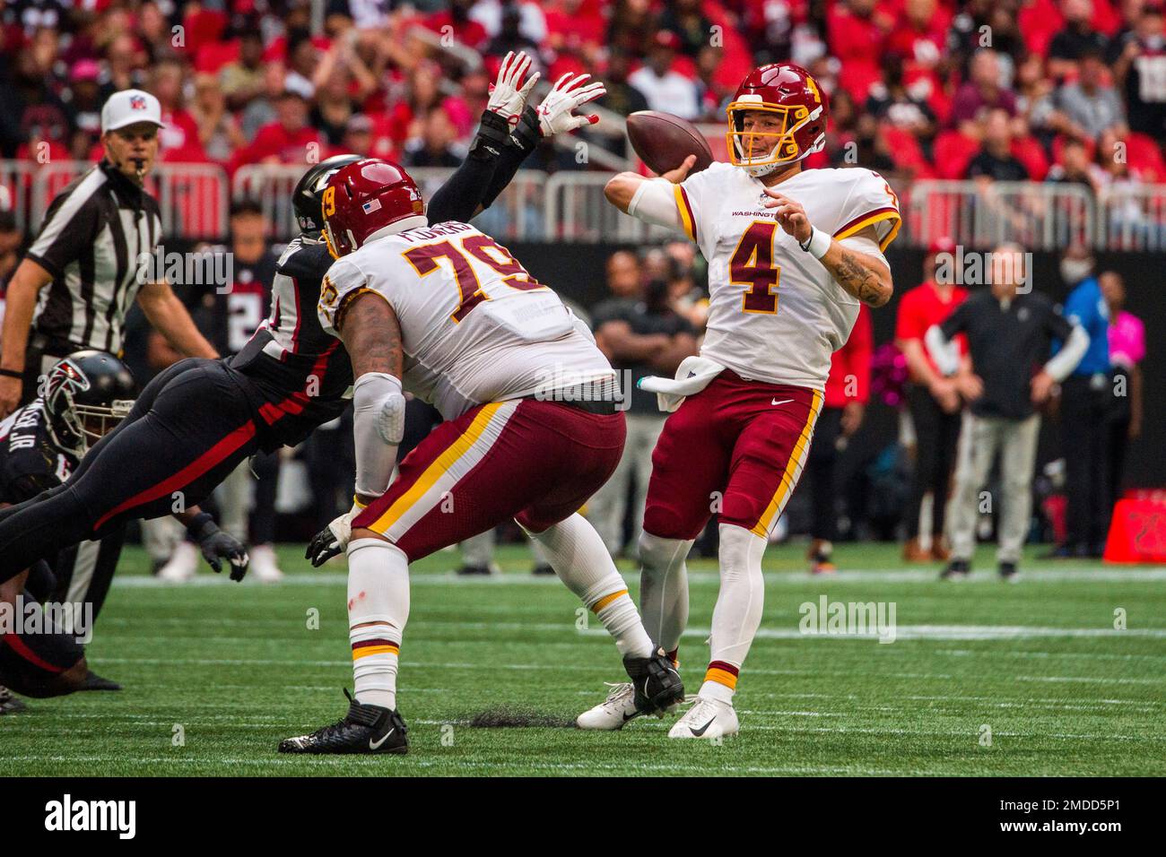 Washington Football Team quarterback Taylor Heinicke (4) throws a pass ...