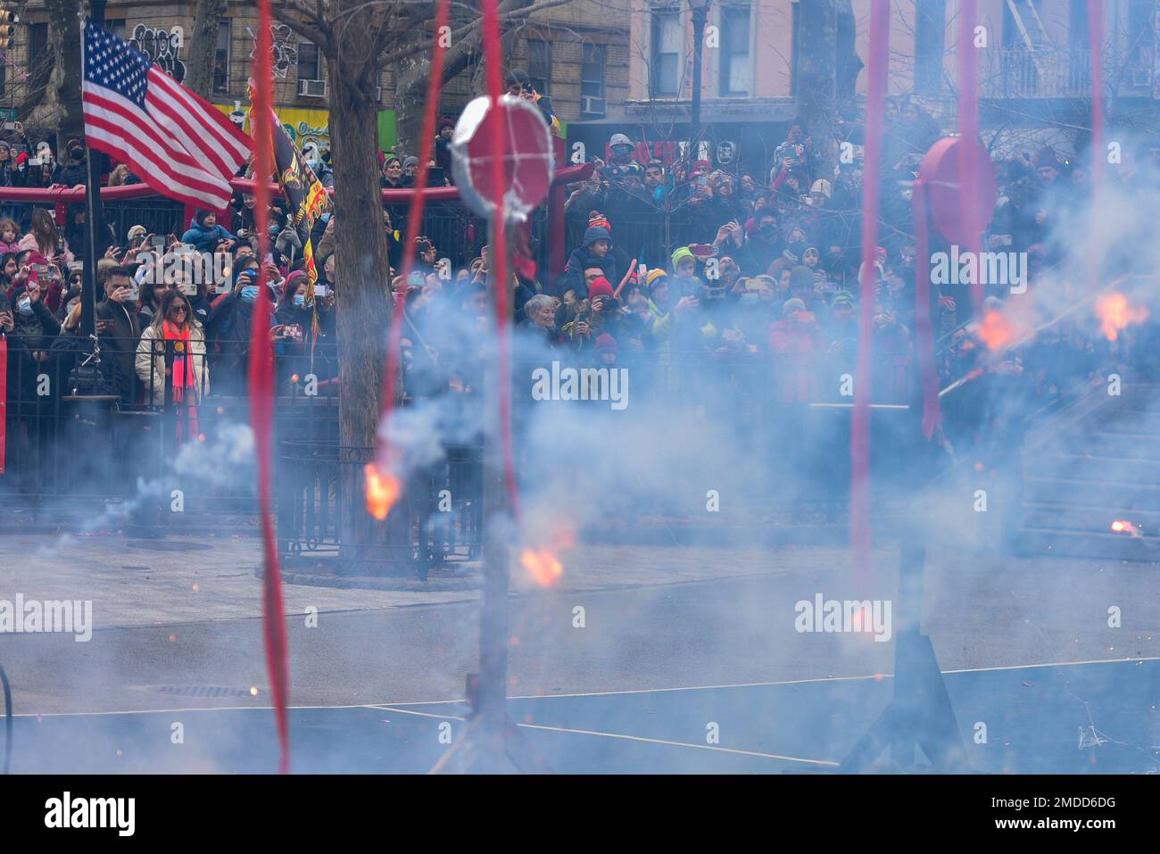 People view a fireworks diplay at the Chinese New Year Firecracker ...