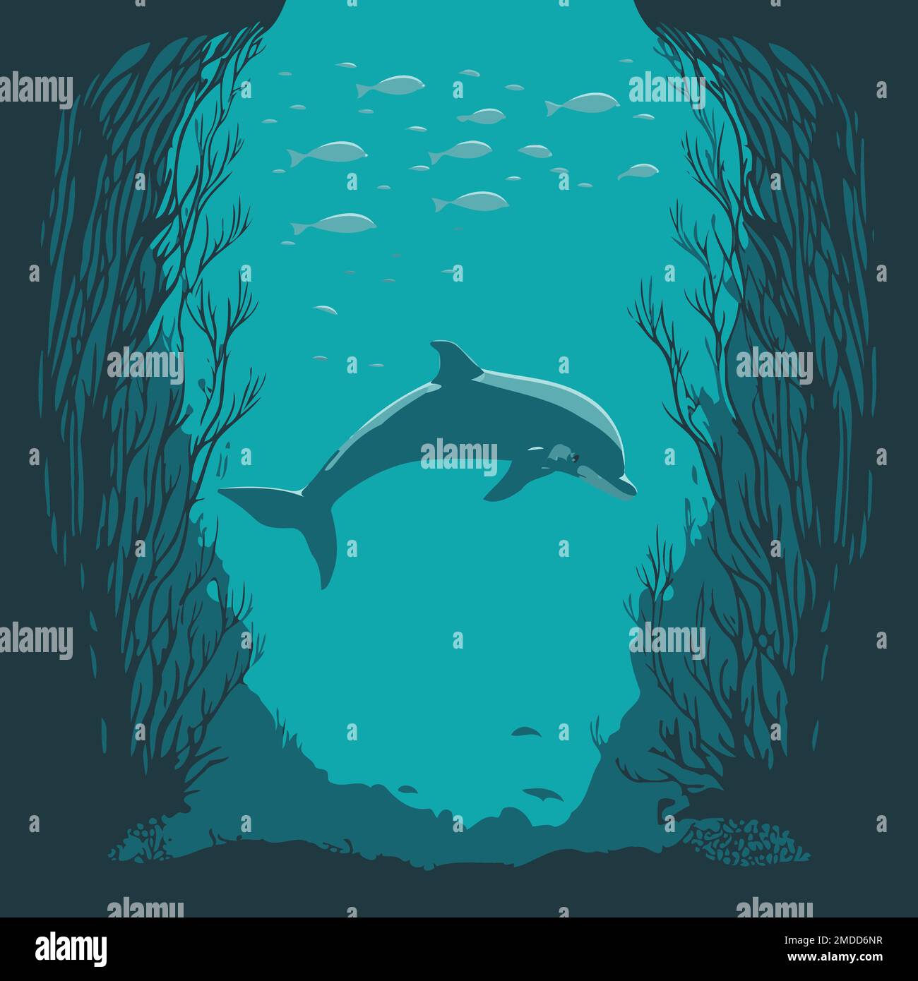 illustration of marine animal dolphin diving under the sea made to ...