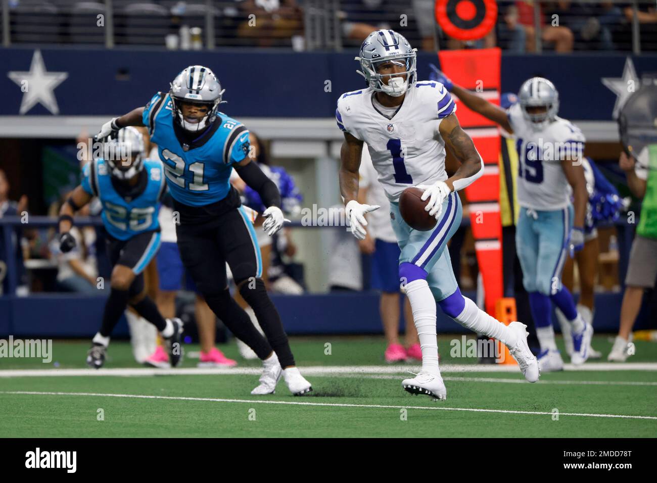 Carolina Panthers' Jeremy Chinn (21) defends as Dallas Cowboys wide ...