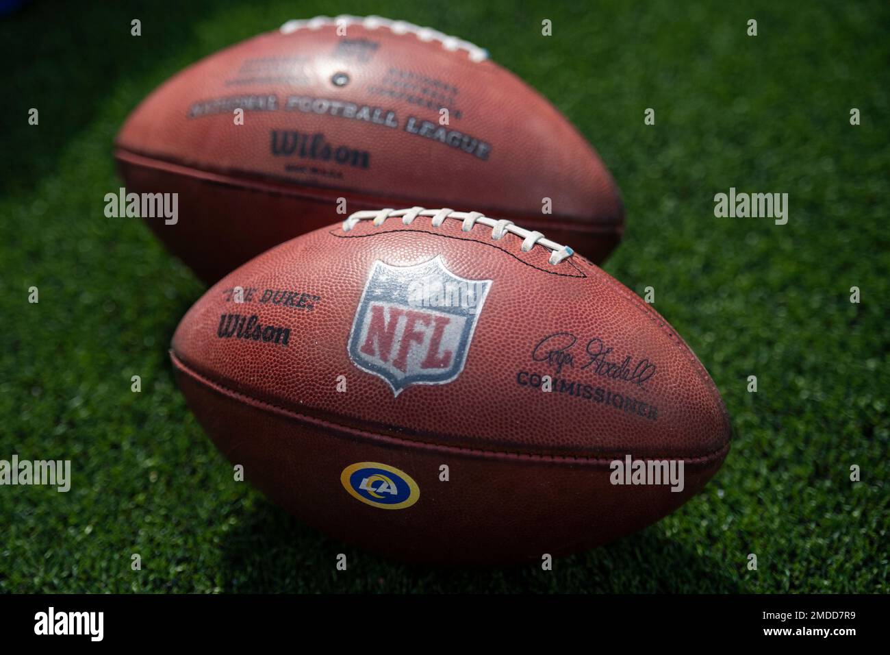 Official National Football League balls with Los Angeles Rams logo are ...
