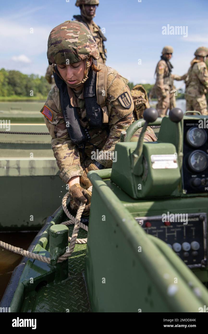 Spc. Ashlyn Jelinek, a bridge builder crewmember with the Army Reserve ...