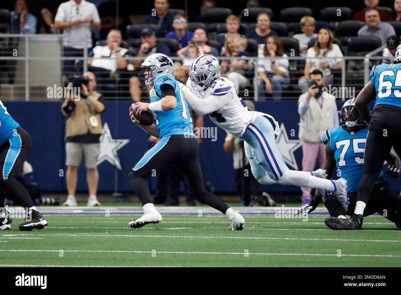 Dallas Cowboys defensive end Randy Gregory (94) sacks Carolina Panthers ...