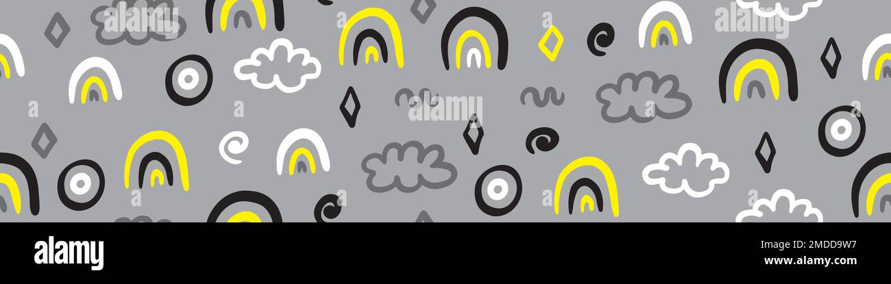 Minimalistic seamless pattern. Hand drawn bold objects on gray ...