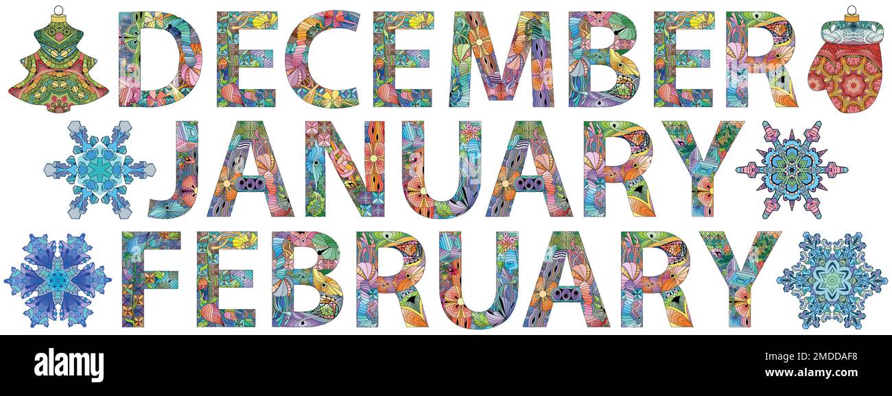 Hand-painted art design. Hand drawn illustration DECEMBER JANUARY ...