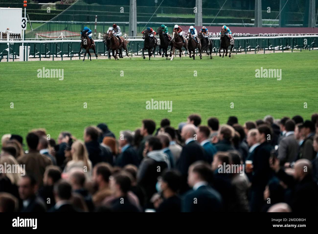 Riders compete during the Jean-Luc Lagardere horse race at Longchamp ...