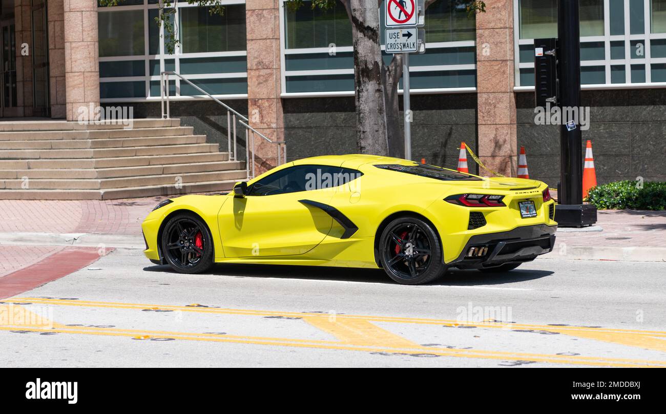 Miami Beach, Florida USA - April 15, 2021: yellow chevrolet corvette ...