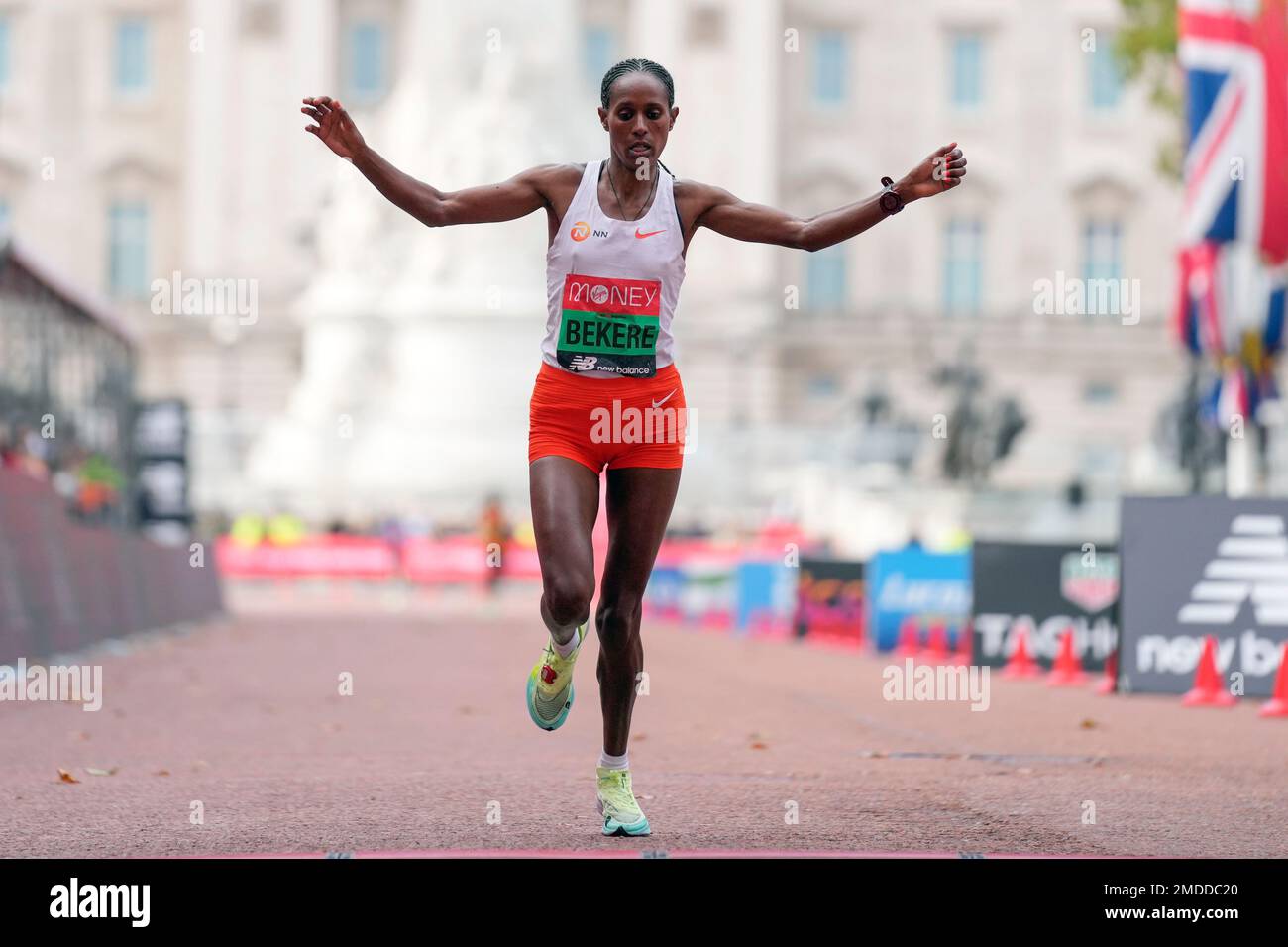 Ethiopia's Ashete Bekere crosses the finish line to take third place in ...
