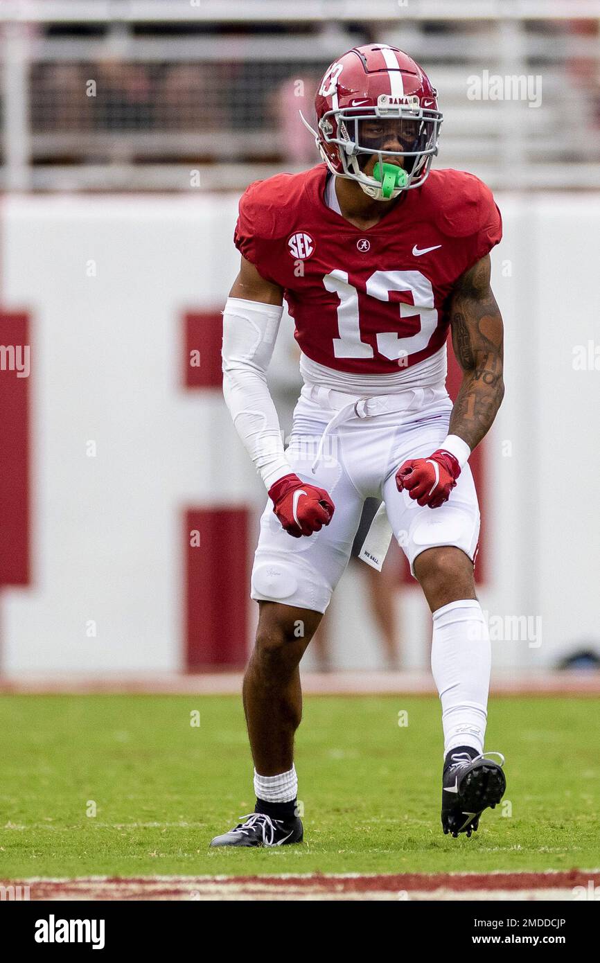 Alabama defensive back Malachi Moore (13) celebrates a stop during the ...