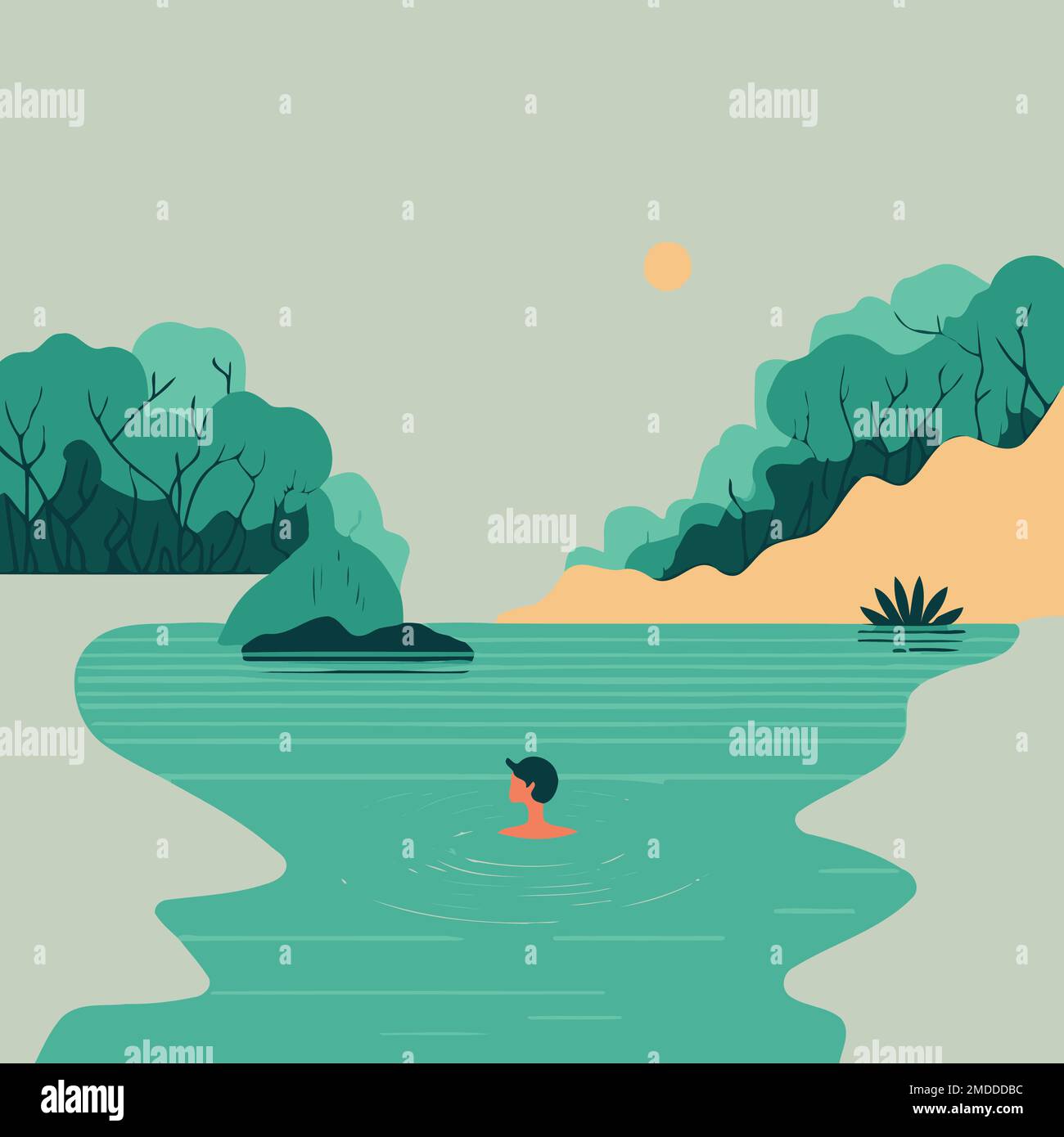 illustration of an adult person in the water of a river made to ...