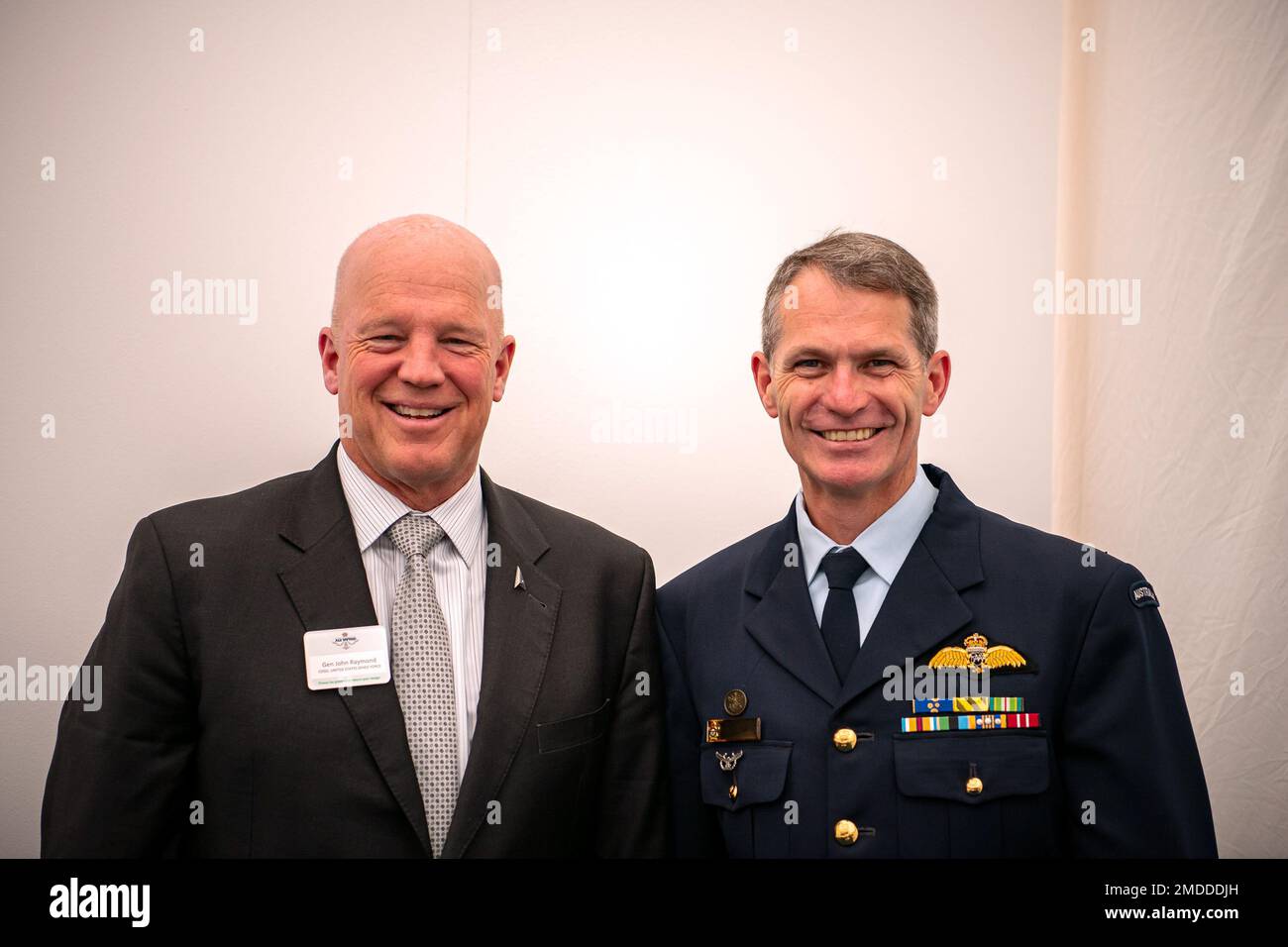 Gen. John W. “Jay” Raymond, right, Chief of Space Operations, meets ...