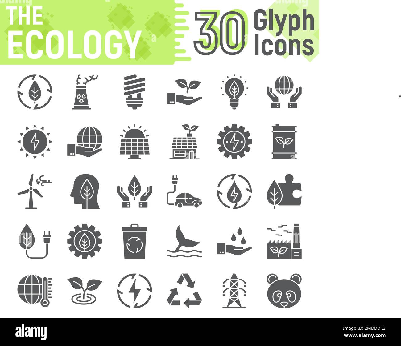 Ecology glyph icon set, green energy symbols collection, vector ...