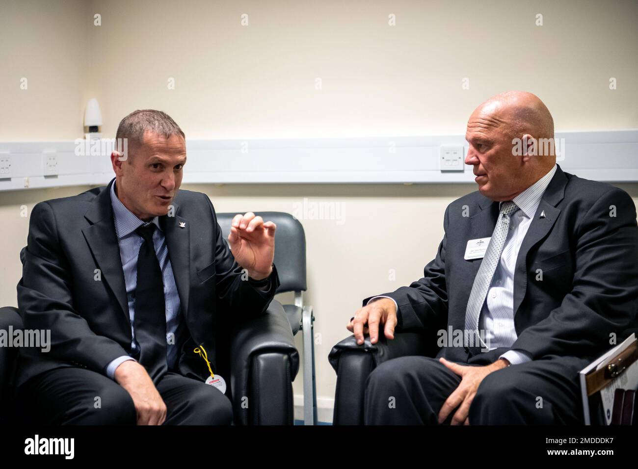 Gen. John W. “Jay” Raymond, right, Chief of Space Operations meets with ...