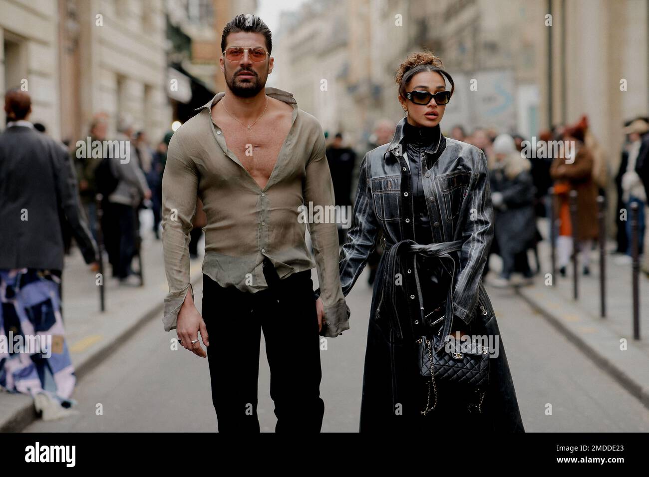 Street style, Simone Susinna and Eden Fines arriving at Ludovic de Saint Sernin Fall-Winter 2023 ...