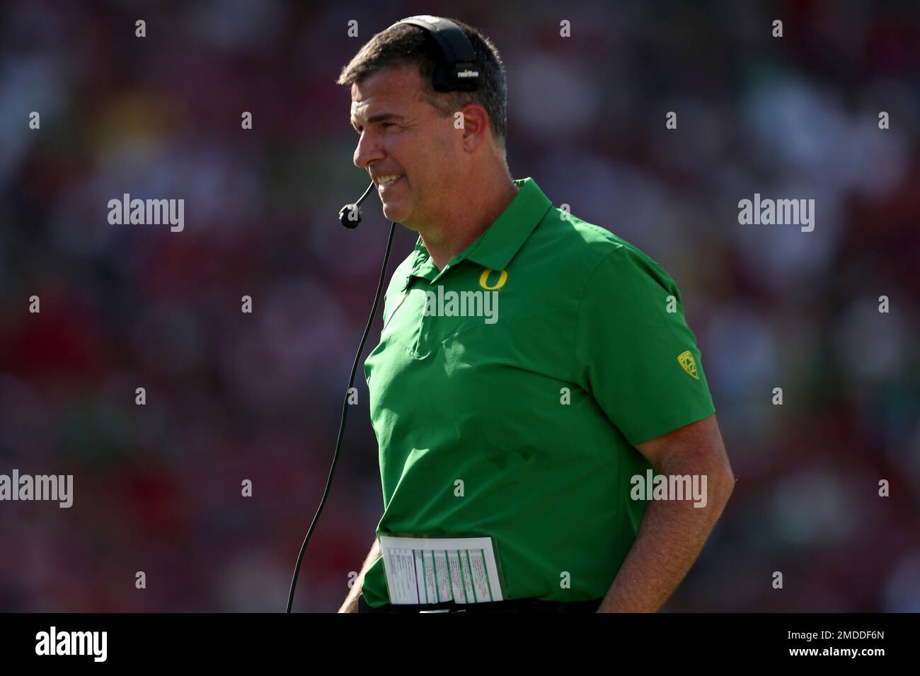 Oregon head coach Mario Cristobal coaches against Stanford during the ...
