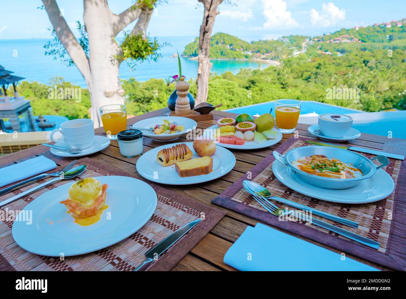 Luxury breakfast with a view at the pool and ocean in Thailand Koh ...