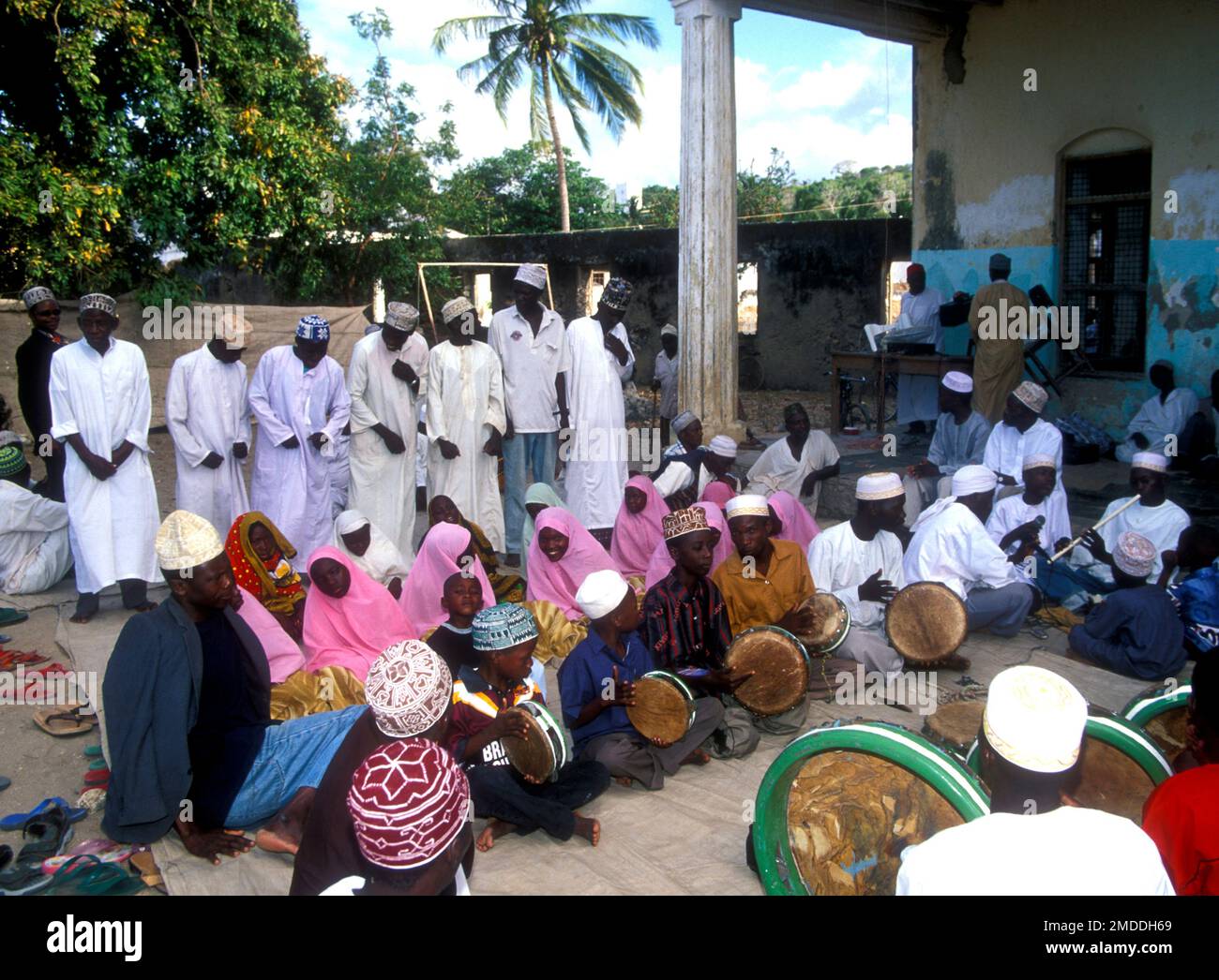 Swahili musican group playing to celebrate the end of Ramadan, and the ...