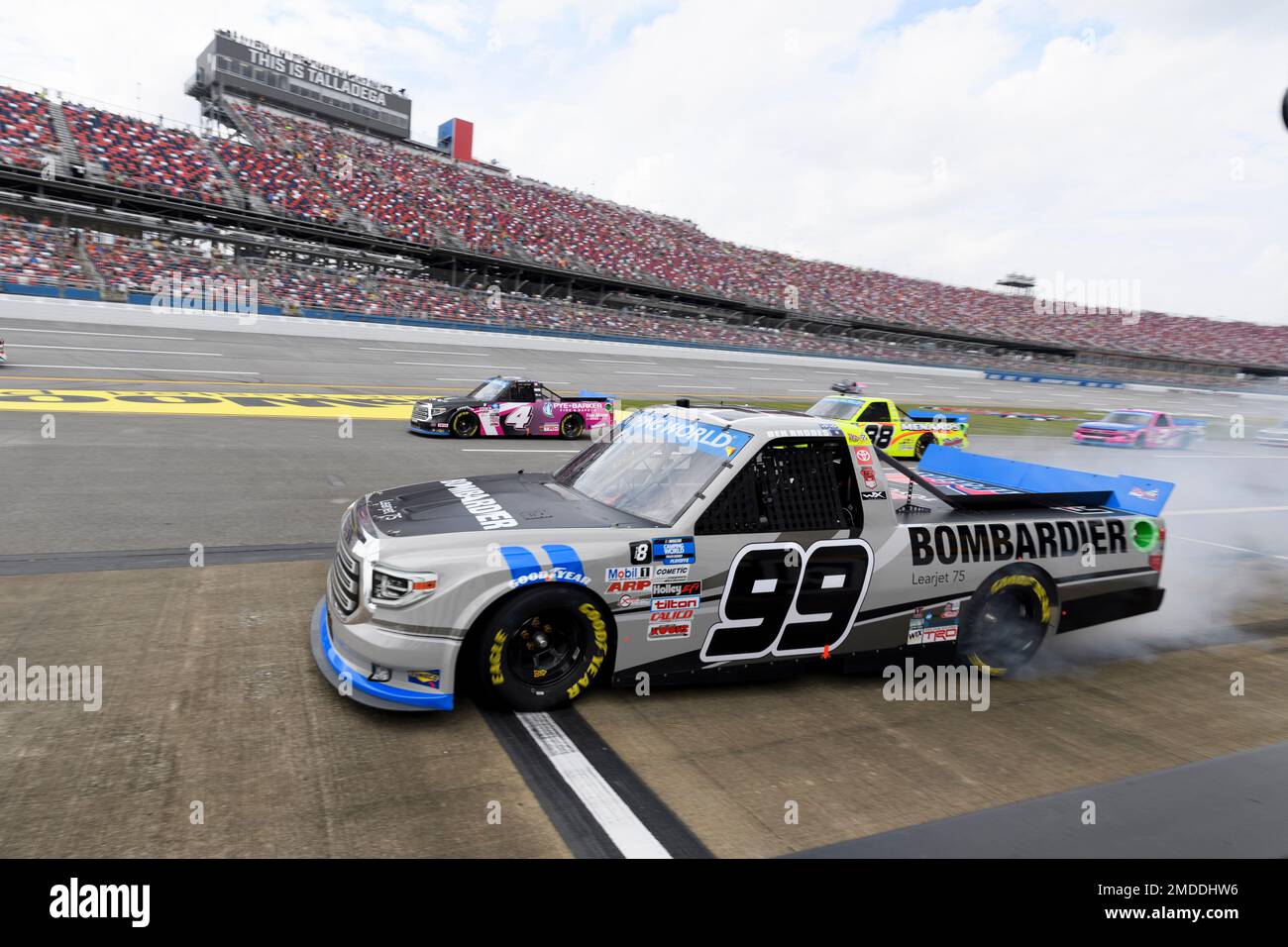 Ben Rhodes (99) pulls away from a pit stop during the NASCAR Truck ...
