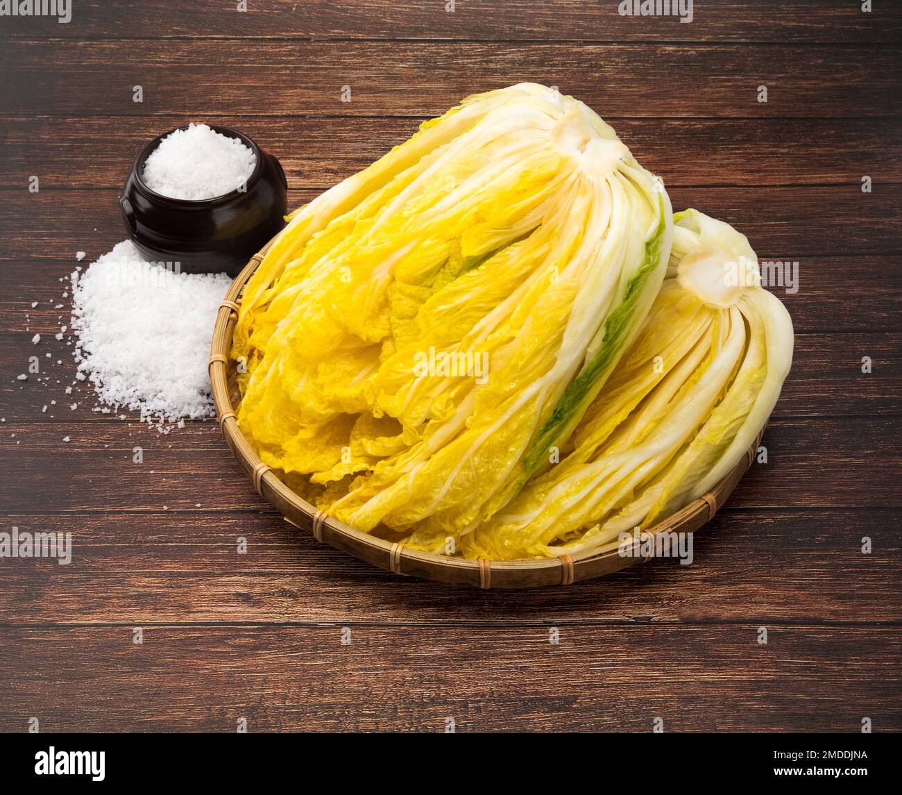 Kimchi Cabbage. Korean traditional way, salted cabbage. Wood deck ...