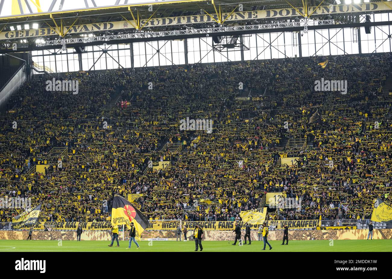Borussia Dortmund fans sing on the southern tribune "yellow wall" prior ...