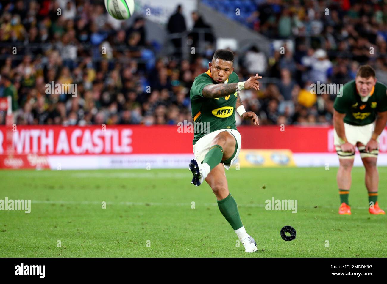 South Africa's Elton Jantjies kicks a late penalty to give the ...