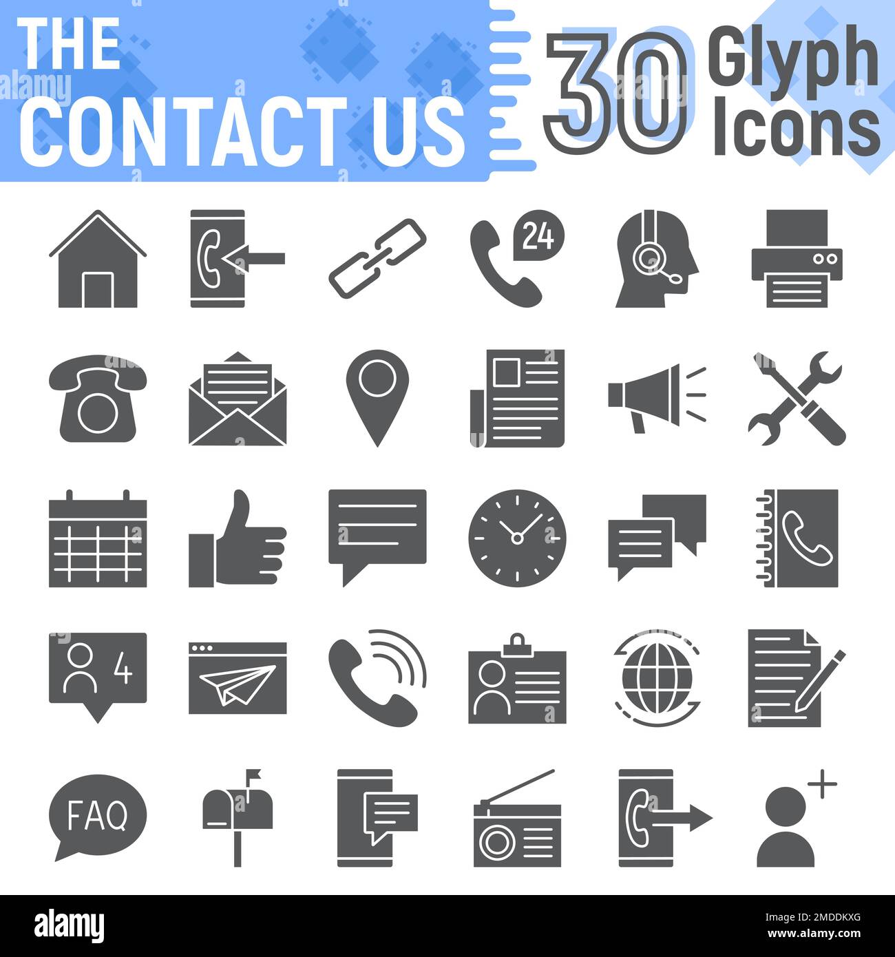 Contact us glyph icon set, web symbols collection, vector sketches ...