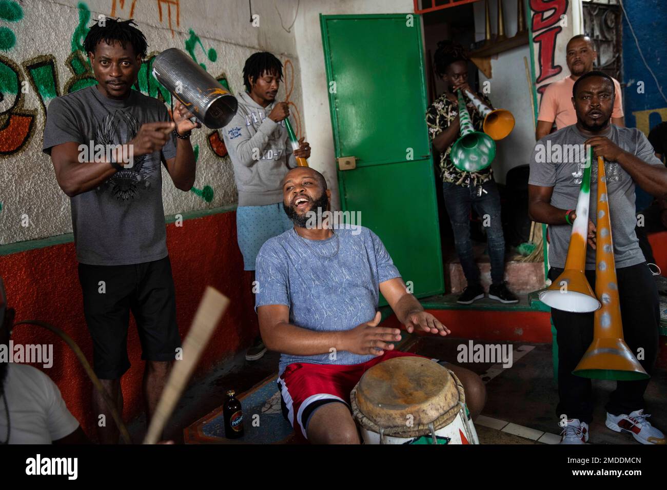 Silibo group performs rara music in the Petion Ville district in Port ...