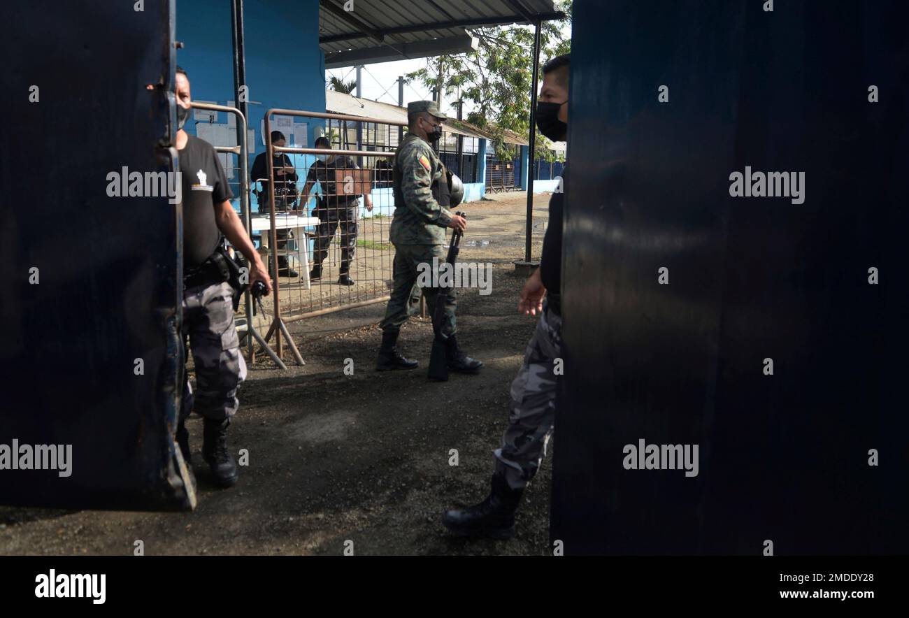Soldiers guard the interior of the Litoral penitentiary, two days after ...
