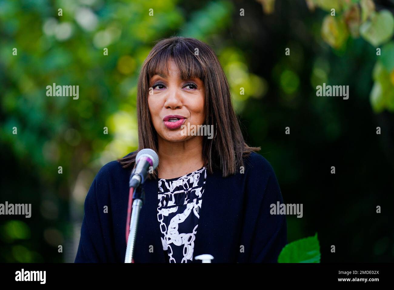Fox News anchor Arthel Neville speaks during the unveiling of a ...