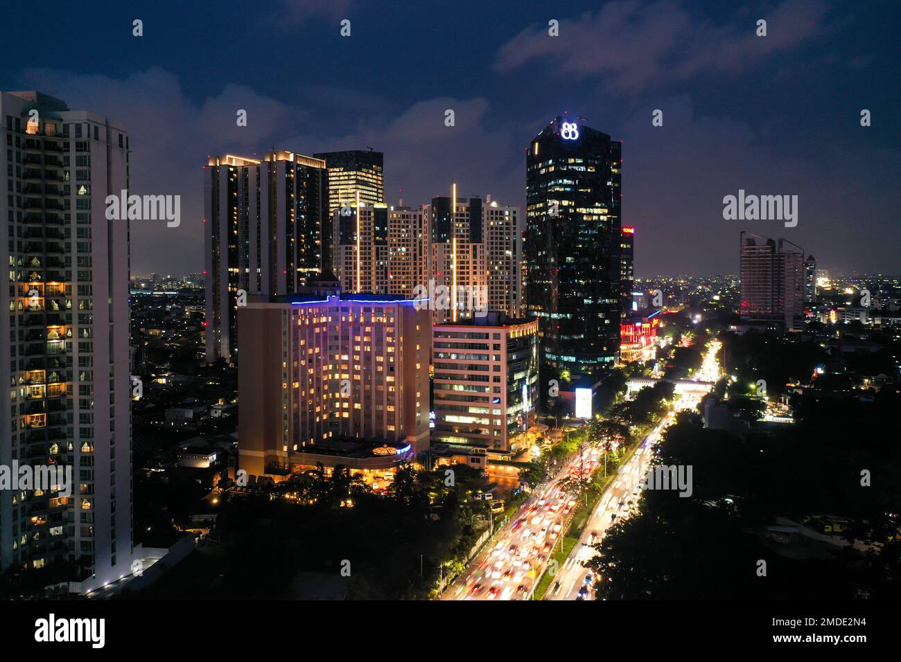 Aerial view of house building and city construction concept, evening ...