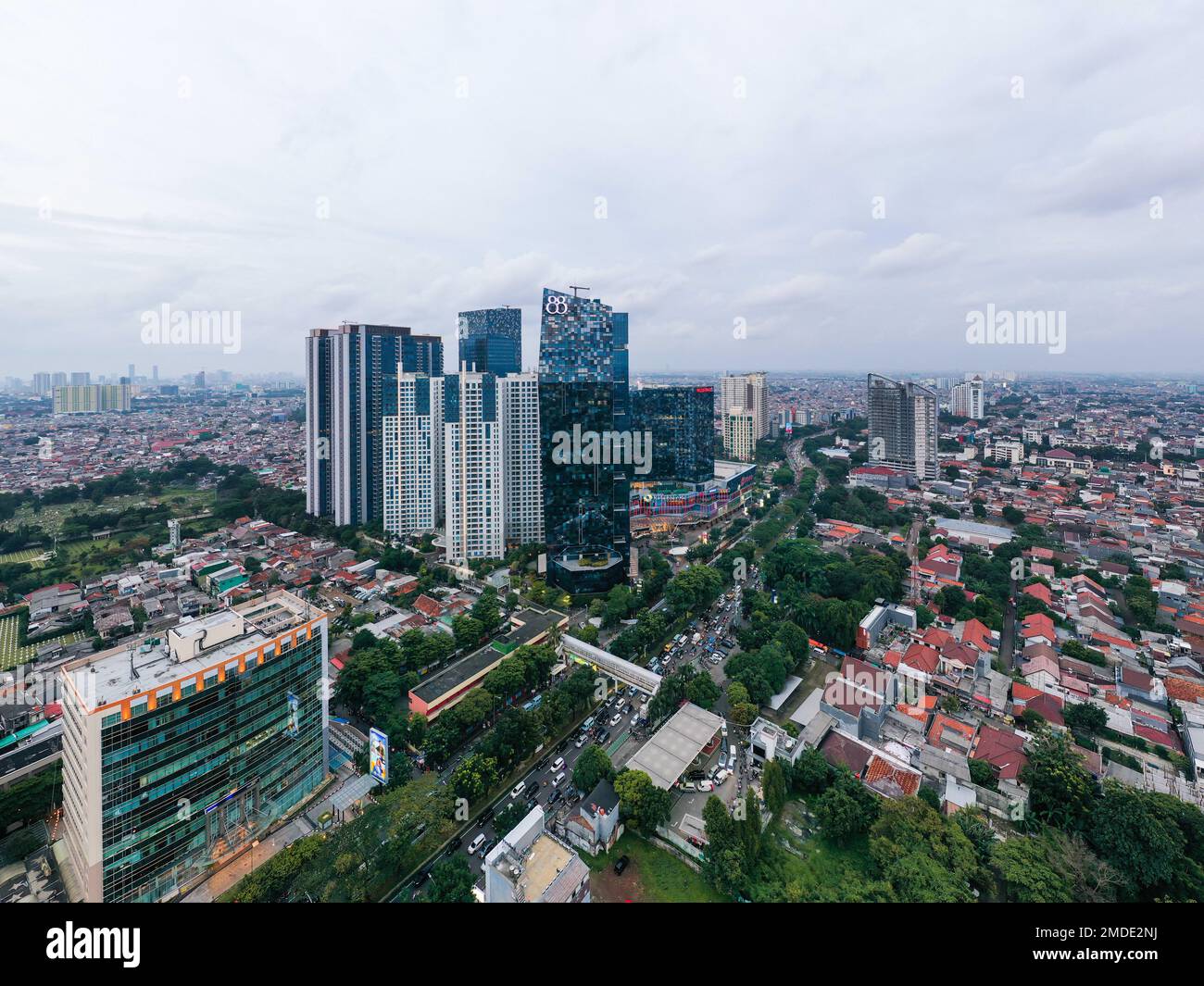 Aerial view of house building and city construction concept, evening ...