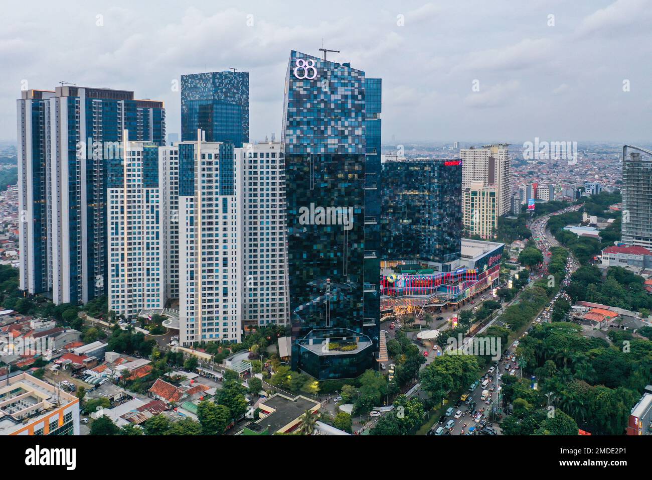 Aerial view of house building and city construction concept, evening ...