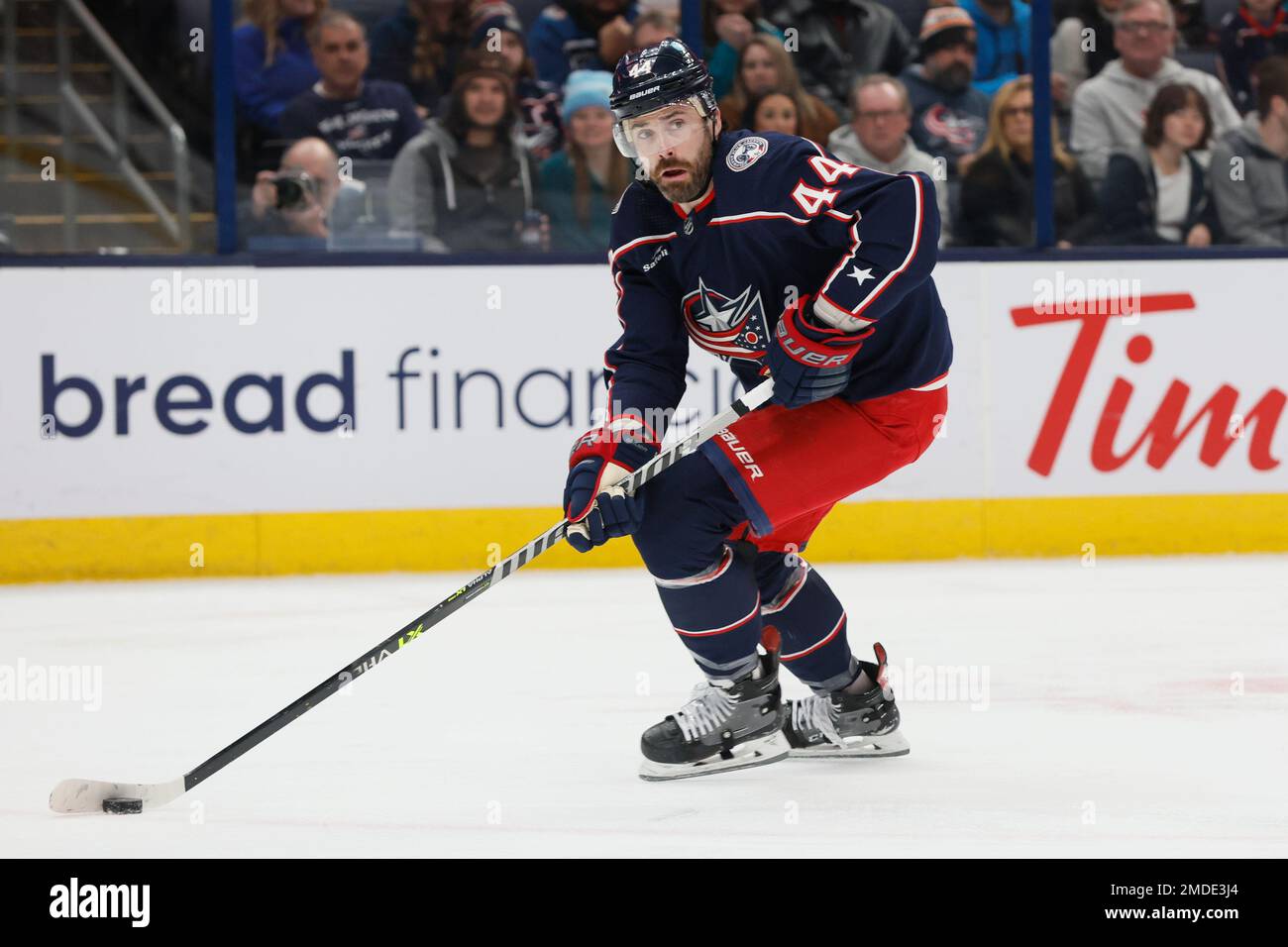 Columbus Blue Jackets' Erik Gudbranson plays against the San Jose ...
