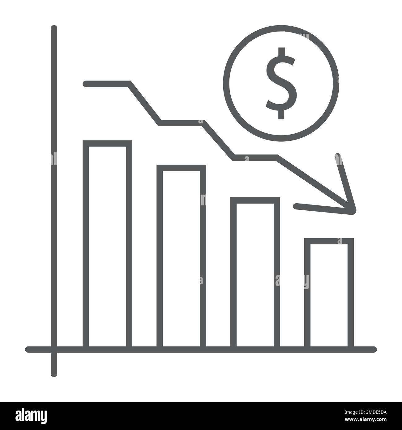 Chart thin line icon, finance and banking, decrease sign, vector graphics, a linear pattern on a ...