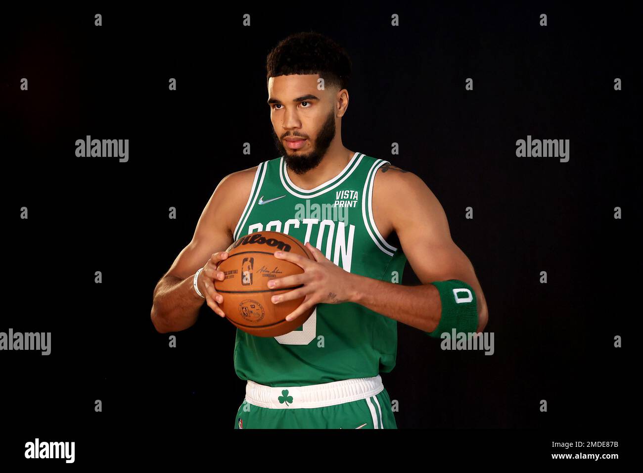 Boston Celtics forward Jayson Tatum poses for a photo during the Boston ...
