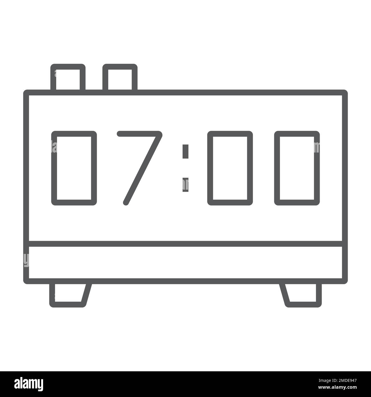 Digital clock thin line icon, electronic and digital, alarm sign ...