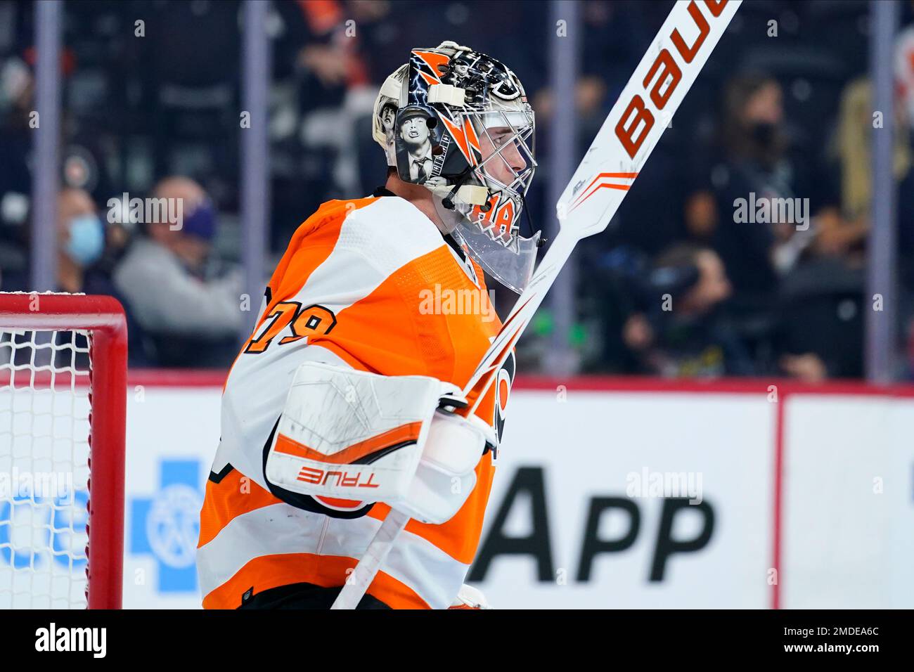Philadelphia Flyers' Carter Hart plays during a preseason NHL hockey ...