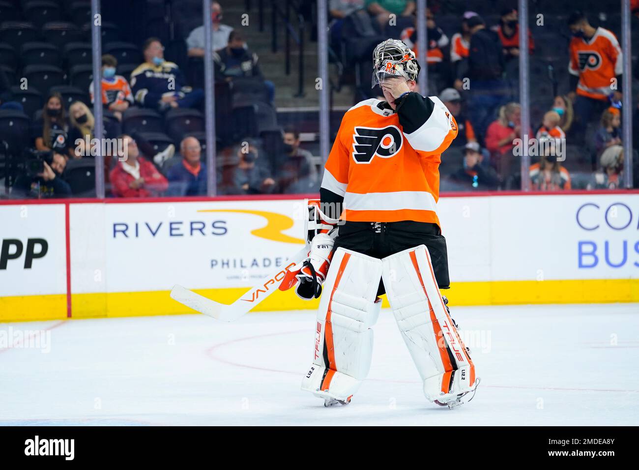 Philadelphia Flyers' Carter Hart plays during a preseason NHL hockey ...