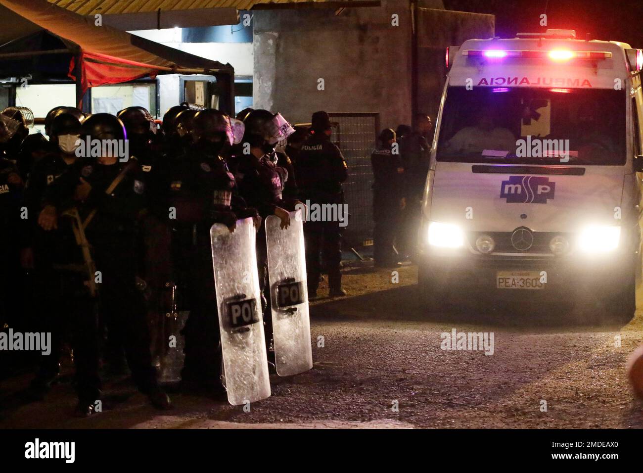 An ambulance leaves from the Litoral penitentiary after a riot, in ...