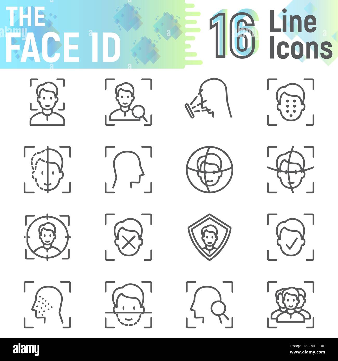 Face ID line icon set, face recognition symbols collection, vector sketches, logo illustrations ...