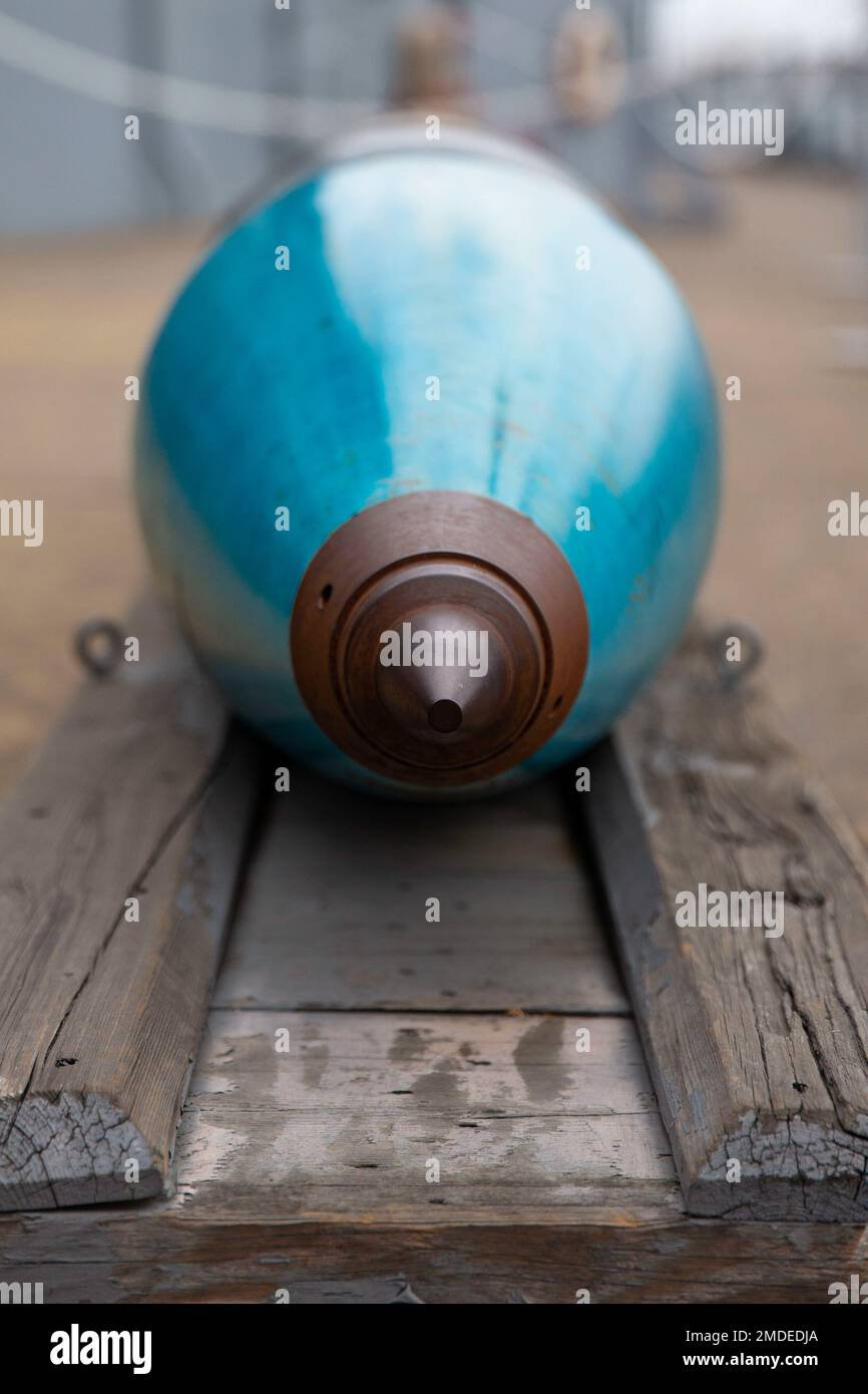 A MK 125 warhead dummy round is displayed as part of the USS Iowa’s ...
