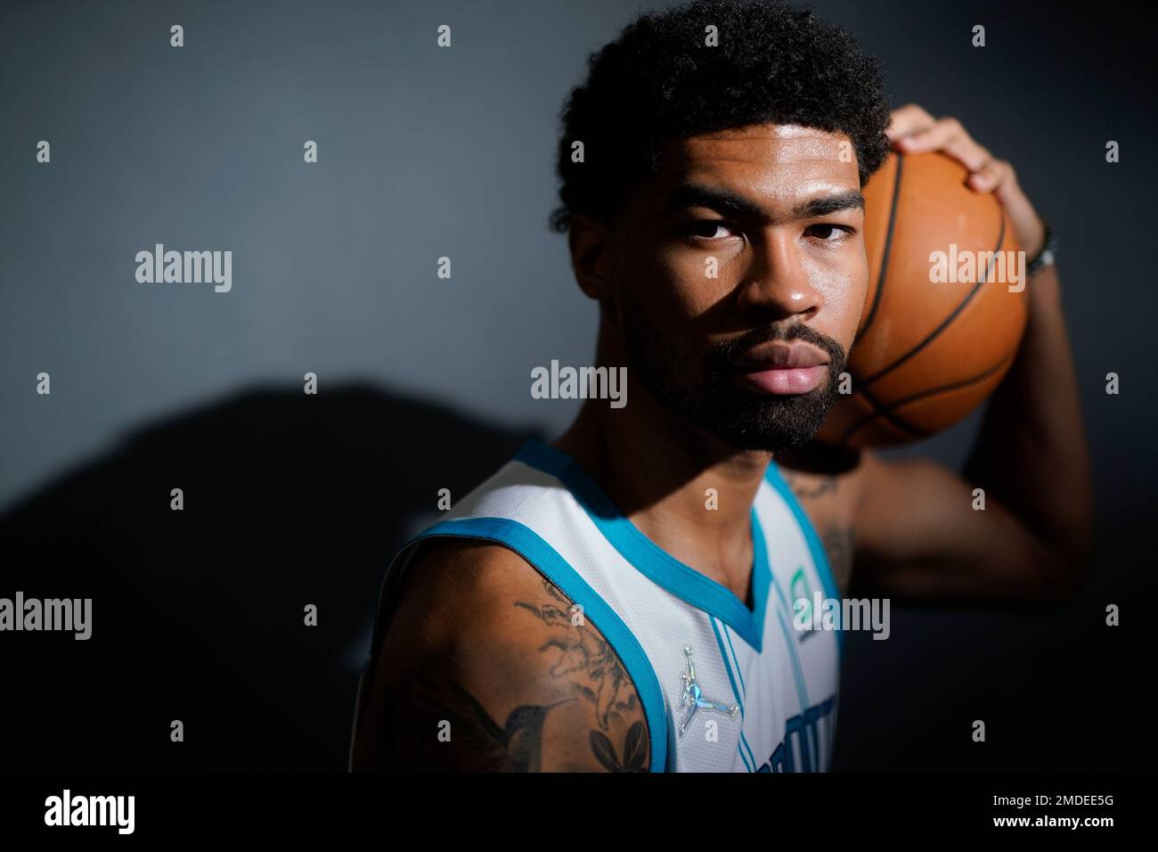 Charlotte Hornets' Nick Richards poses for a picture during media day ...