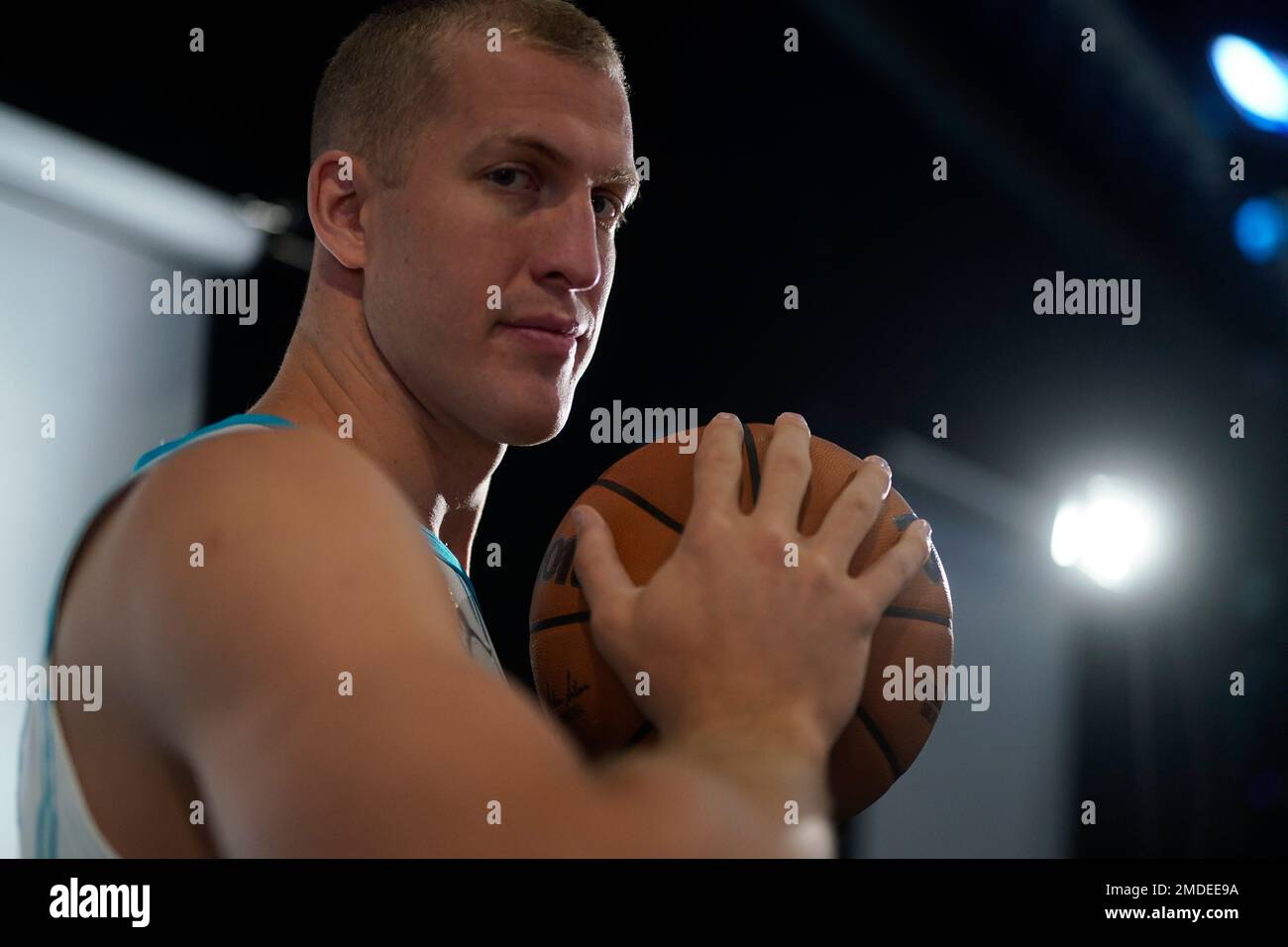 Charlotte Hornets' Mason Plumlee poses for a picture during media day ...