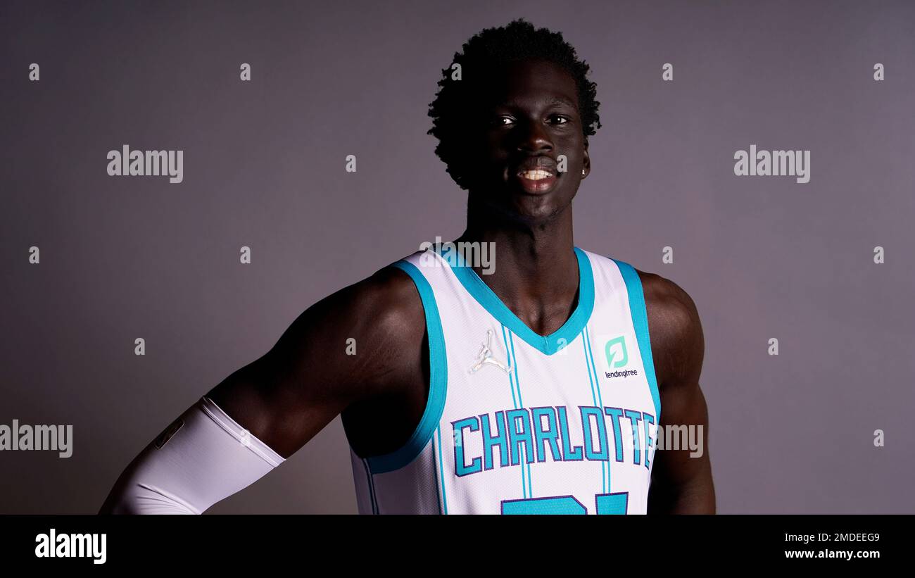 Charlotte Hornets' JT Thor poses for a picture during media day Monday ...