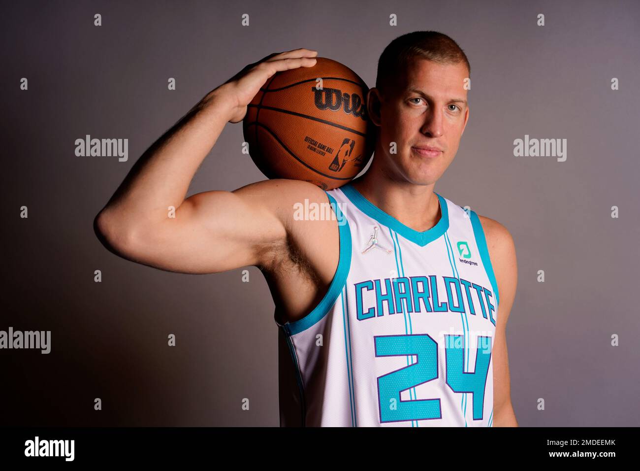 Charlotte Hornets' Mason Plumlee poses for a picture during media day ...