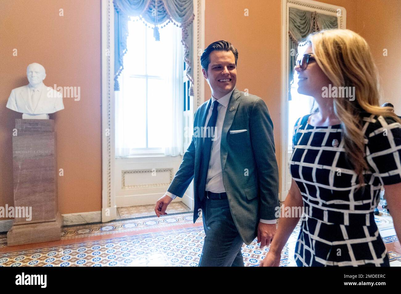 Rep. Matt Gaetz, R-Fla., and his wife Ginger Luckey walk through the U ...