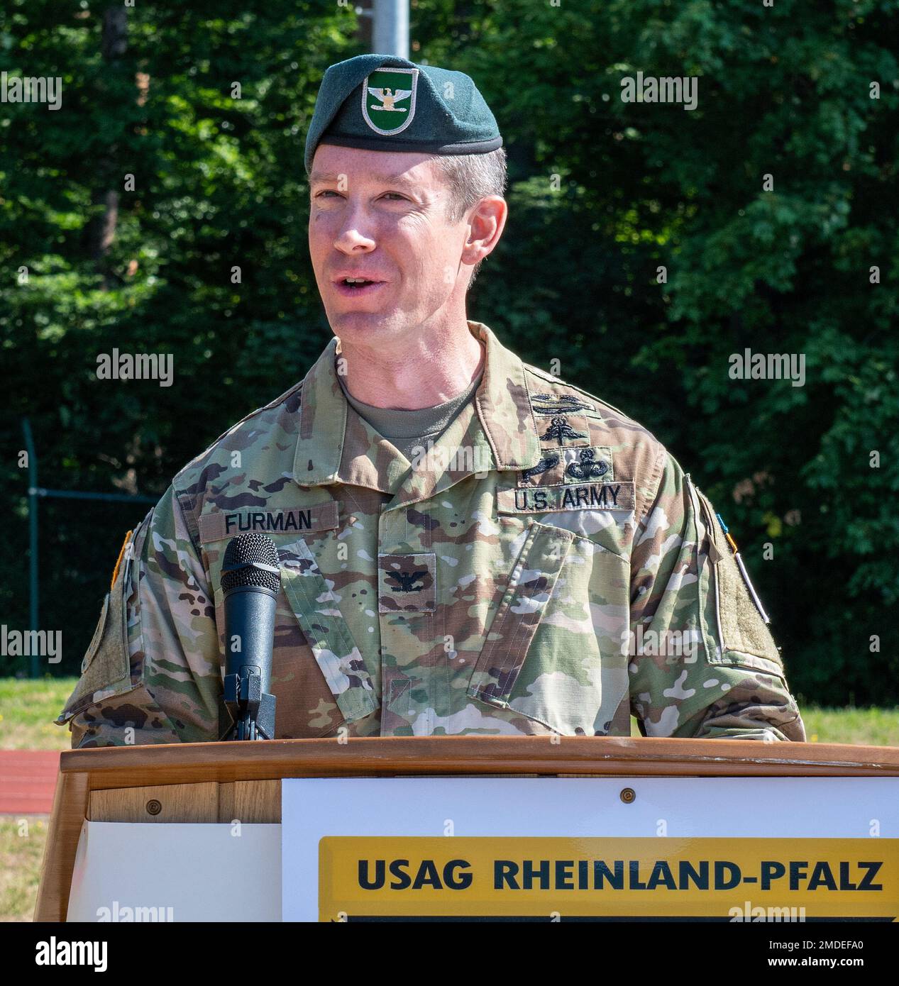 U.S. Army Col. Reid E. Furman, U.S. Army Garrison Rheinland-Pfalz commander delivers his remarks ...